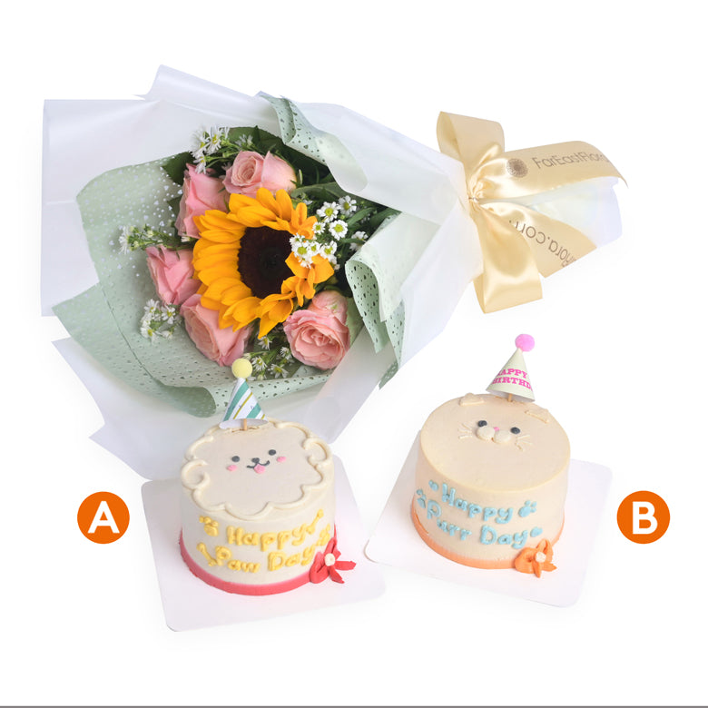 Flowers with Petissier Doggo Birthday Cake | FarEastFloracom SG Florist ...